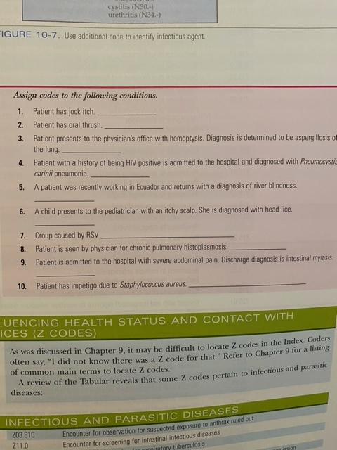 Solved cystitis (N30.-) urethritis (N31.-) FIGURE 10-7. Use | Chegg.com