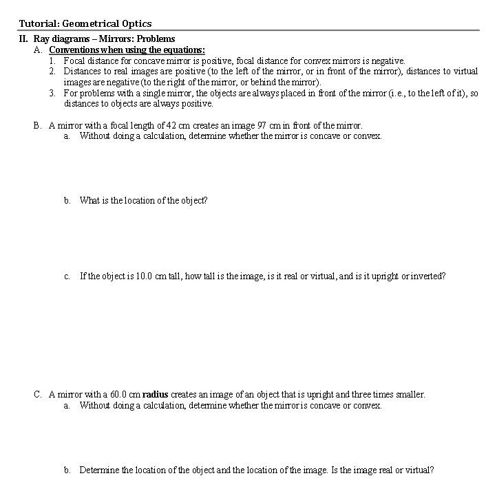 Solved II. Ray diagrams - Mirrors: Problems A. Corwentions | Chegg.com