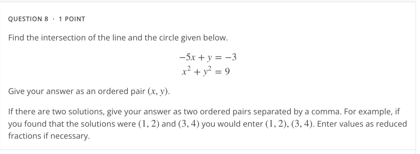 QUESTION 8 - 1 ﻿POINTFind the intersection of the | Chegg.com
