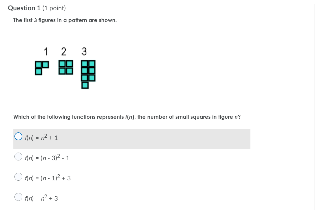 Solved Question 1 (1 point) The first 3 figures in a pattern | Chegg.com