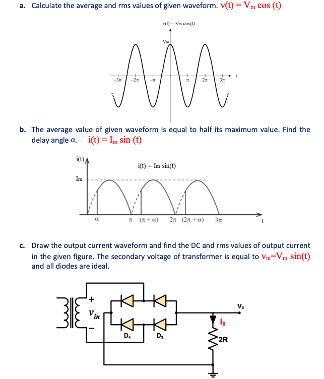 Solved a. Calculate the average and rms values of given | Chegg.com