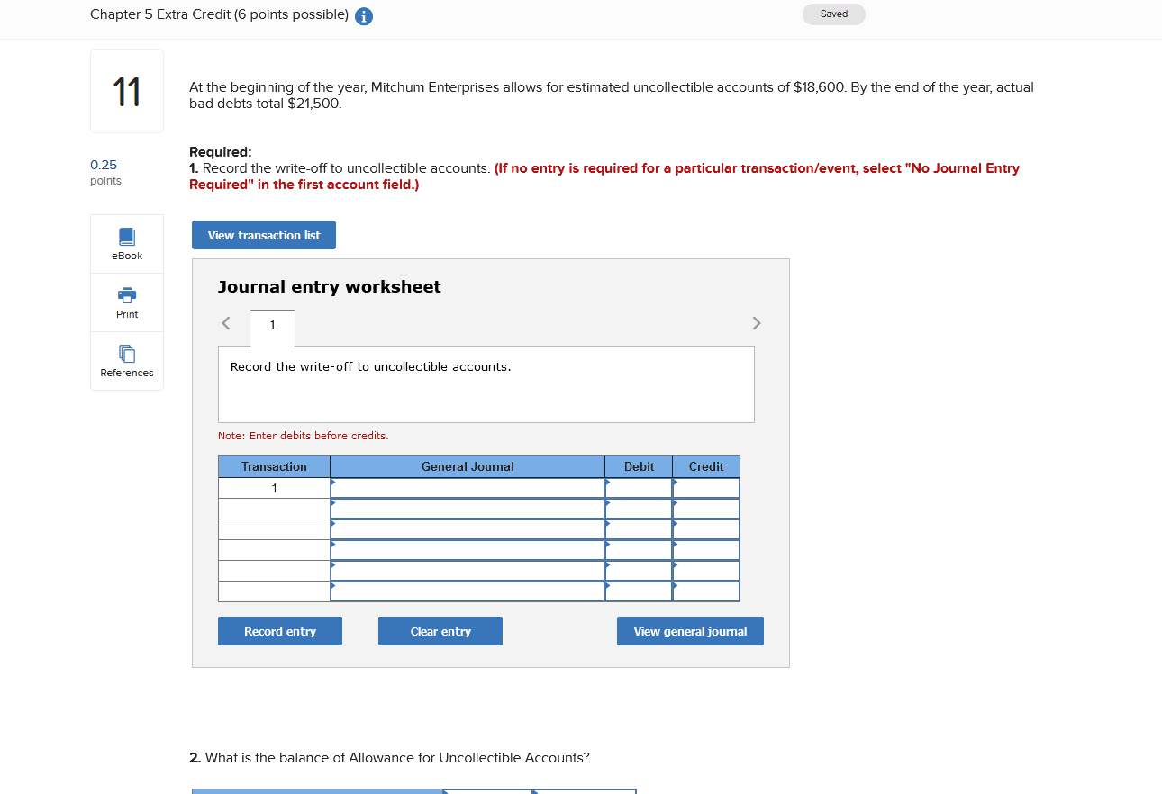 Solved Chapter 5 Extra Credit (6 points possible) A Saved 11 | Chegg.com