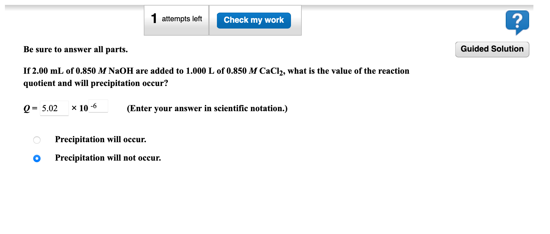Solved 1 attempts left Check my work ? Be sure to answer all | Chegg.com