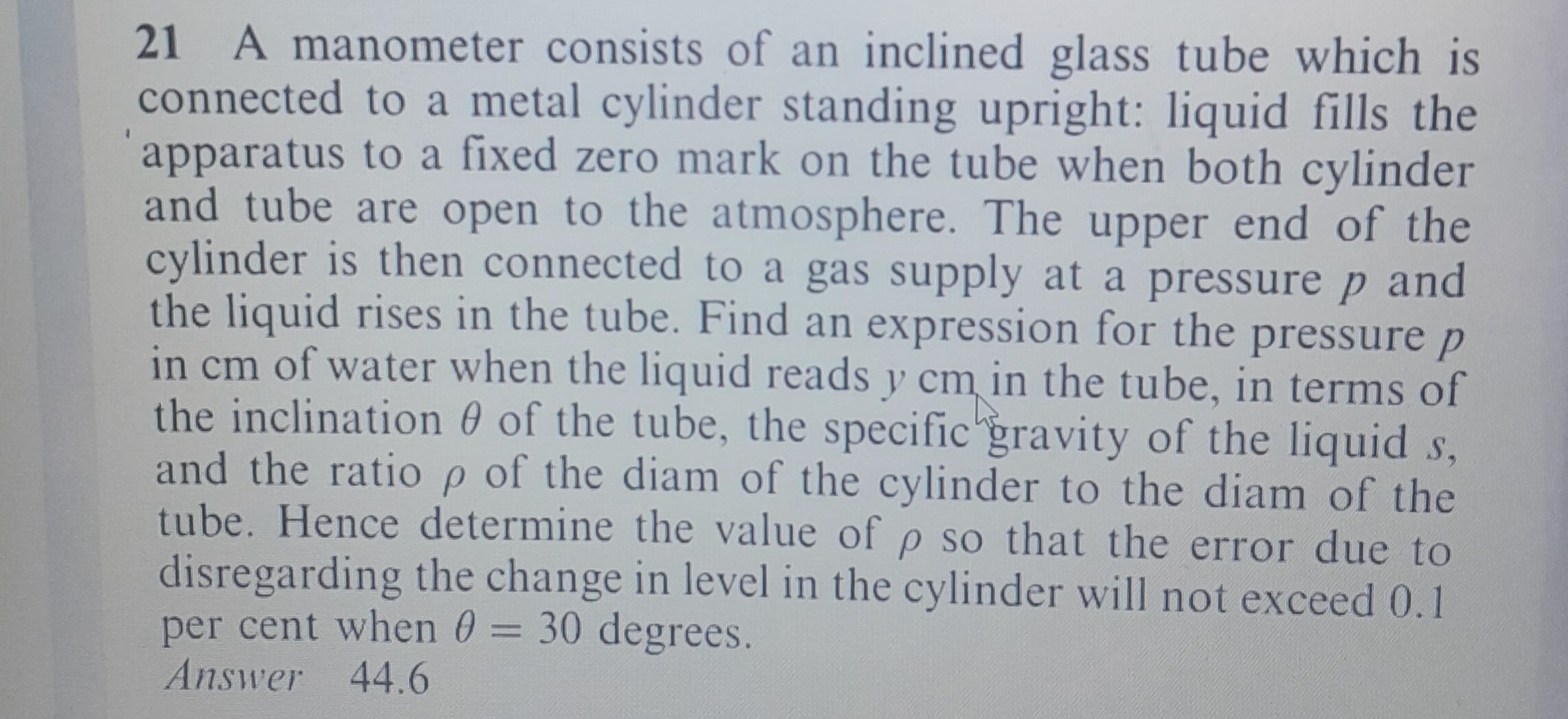 Solved 21 A manometer consists of an inclined glass tube | Chegg.com