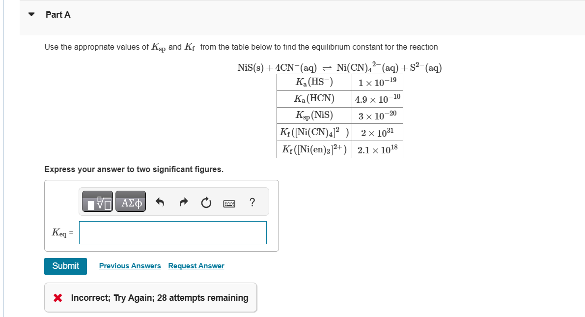 Solved Use the appropriate values of Ksp and Kf from the | Chegg.com