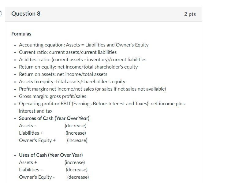2 Question 8 2 pts Formulas . . • Accounting | Chegg.com