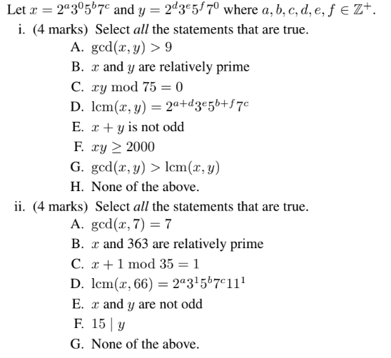 Solved Let x = 2ª305b7c and y = 2d3e5f7⁰ where a, b, c, d, | Chegg.com