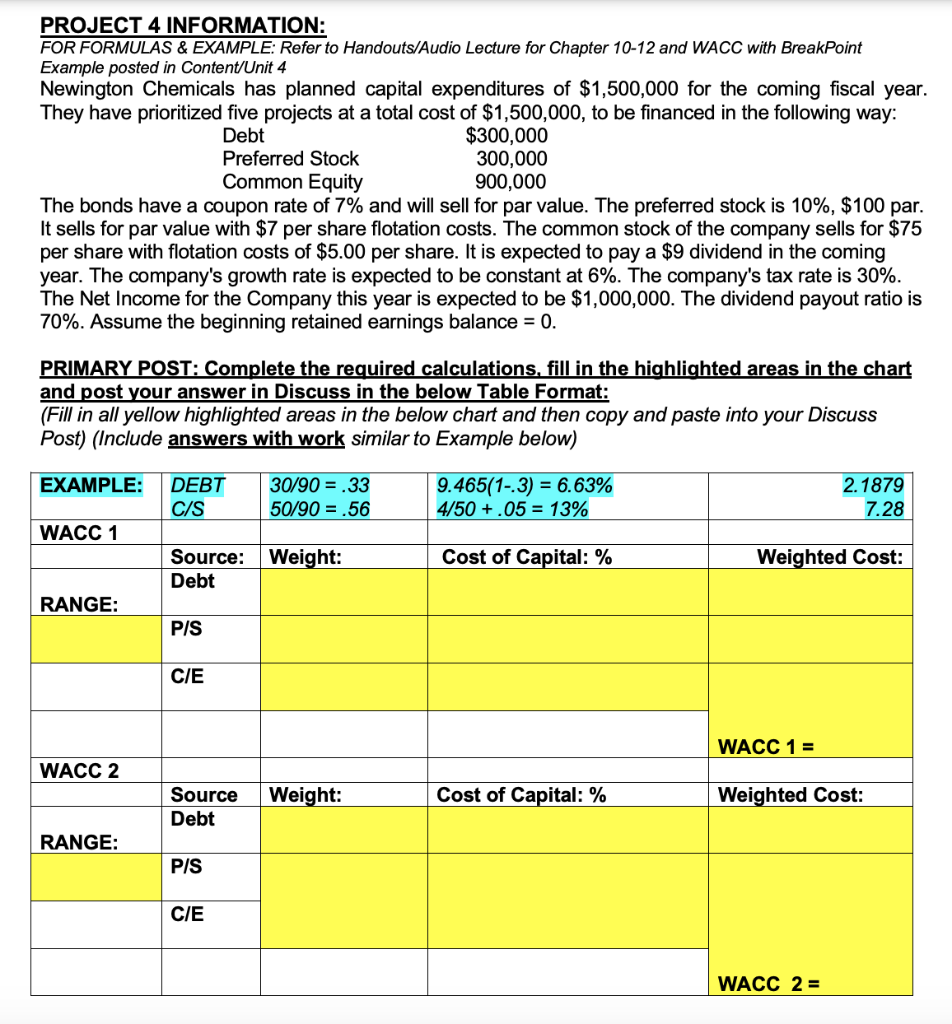 Solved PROJECT 4 INFORMATION: FOR FORMULAS \& EXAMPLE: Refer | Chegg.com