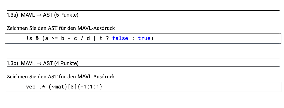 Solved Draw the AST for the MAVL expression for 1.3a and | Chegg.com