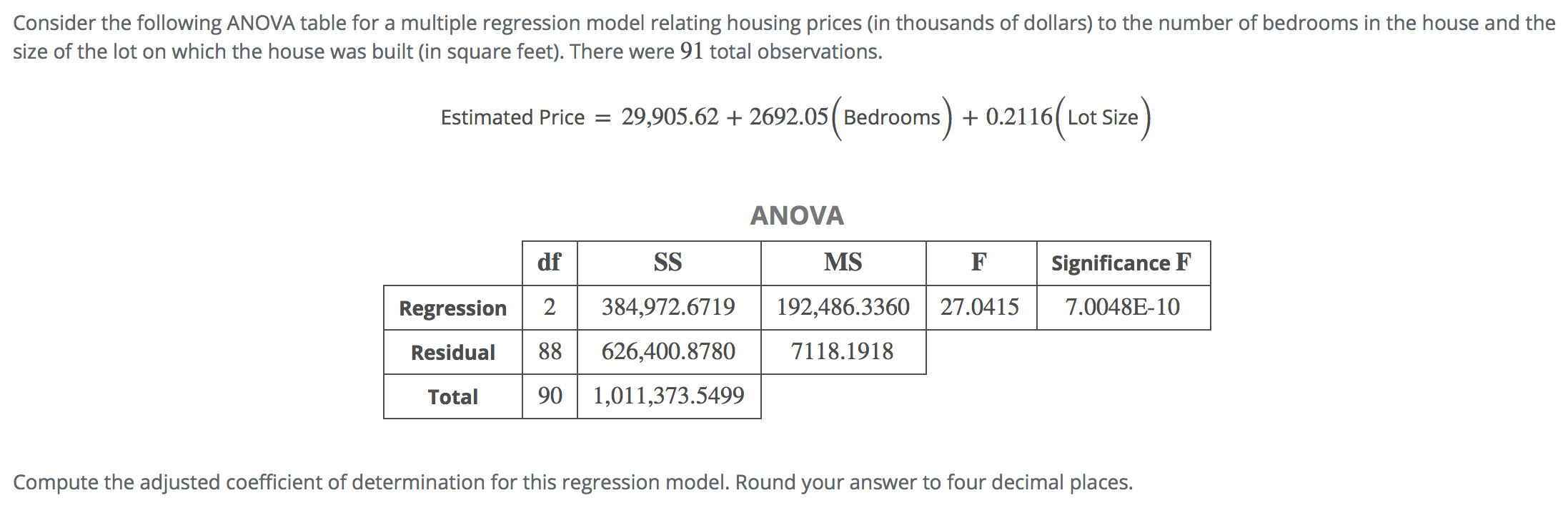 Solved Consider the following ANOVA table for a multiple | Chegg.com