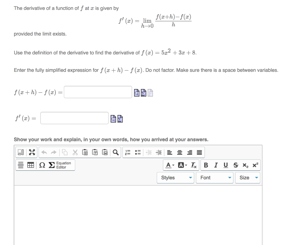 Solved The derivative of a function of f at is given by | Chegg.com