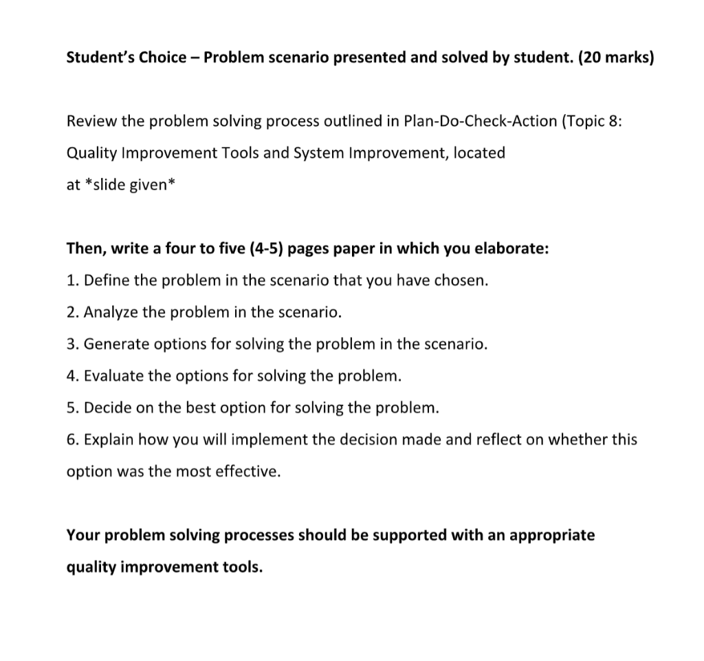 Student's Choice - Problem scenario presented and | Chegg.com