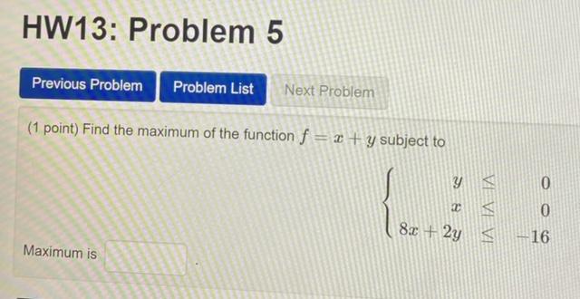 Solved HW13: Problem 5 Previous Problem Problem List Next | Chegg.com Solved HW13: Problem 5 Previous Problem Problem List Next | Chegg.com