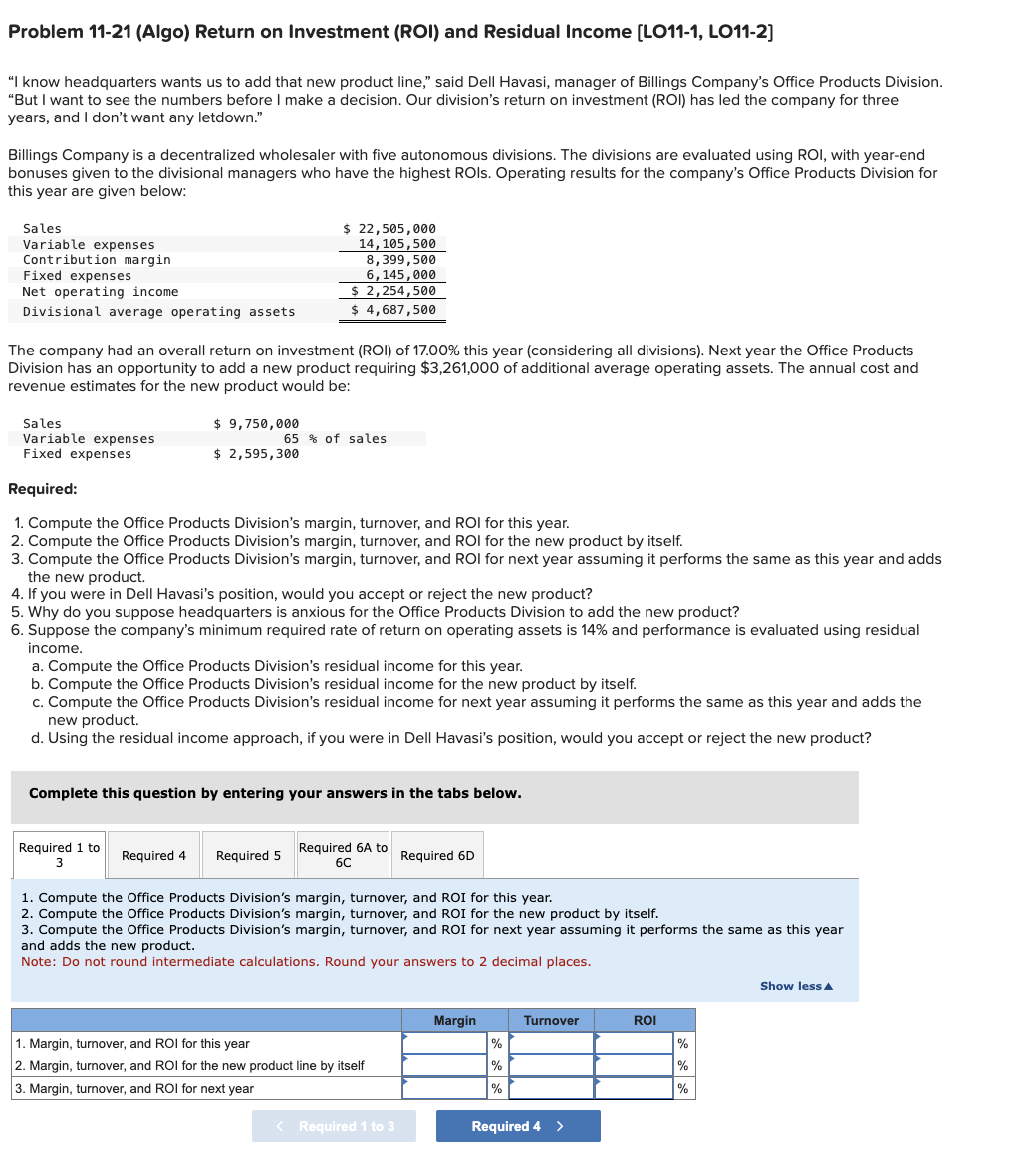 Solved Problem 11-21 (Algo) Return on Investment (ROI) and | Chegg.com