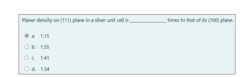 Solved Planer density on (111) plane in a silver unit cell | Chegg.com