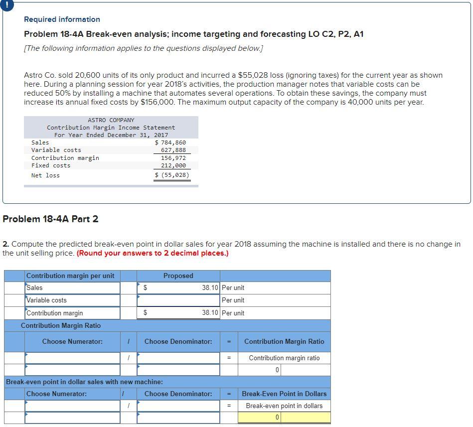 Solved Required information Problem 18-4A Break-even | Chegg.com