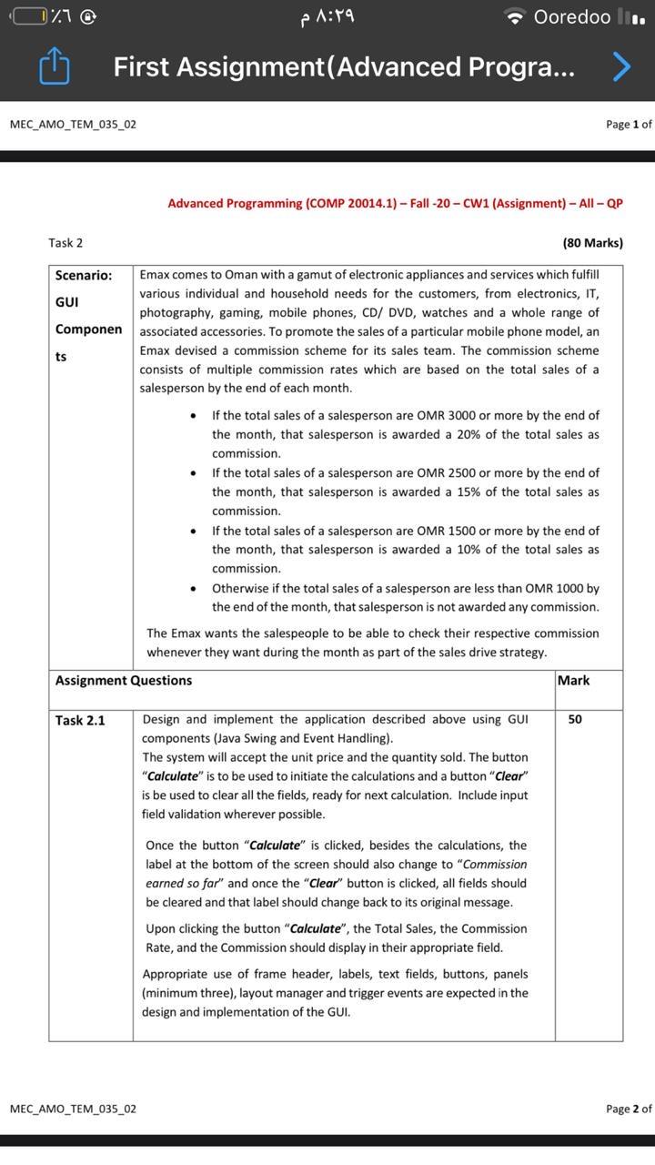 177 @ ۸:۲۹ م Ooredoo .. First Assignment(Advanced | Chegg.com