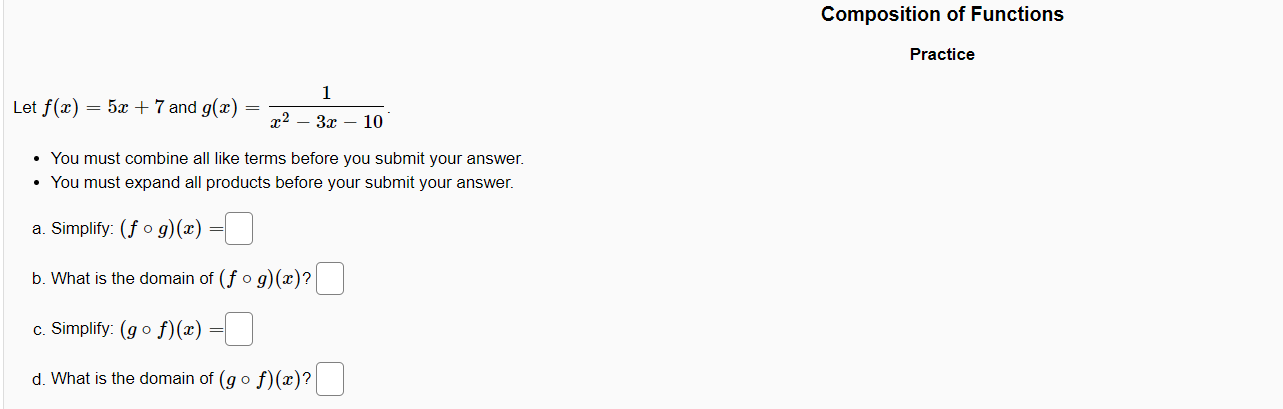 Solved Composition of Functions Practice Let f(x) = 5x + 7 | Chegg.com
