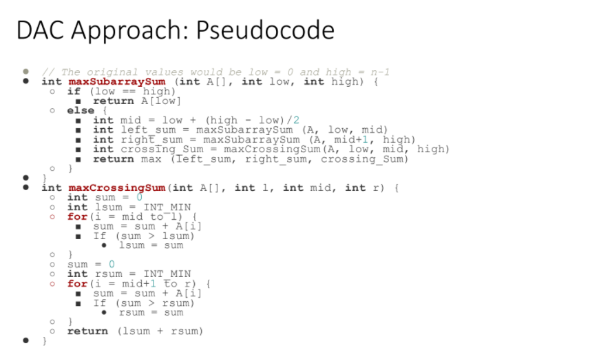 Solved DAC Approach: Pseudocode o // The original values | Chegg.com
