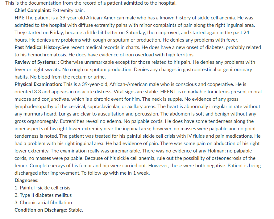 Solved This is the documentation from the record of a | Chegg.com