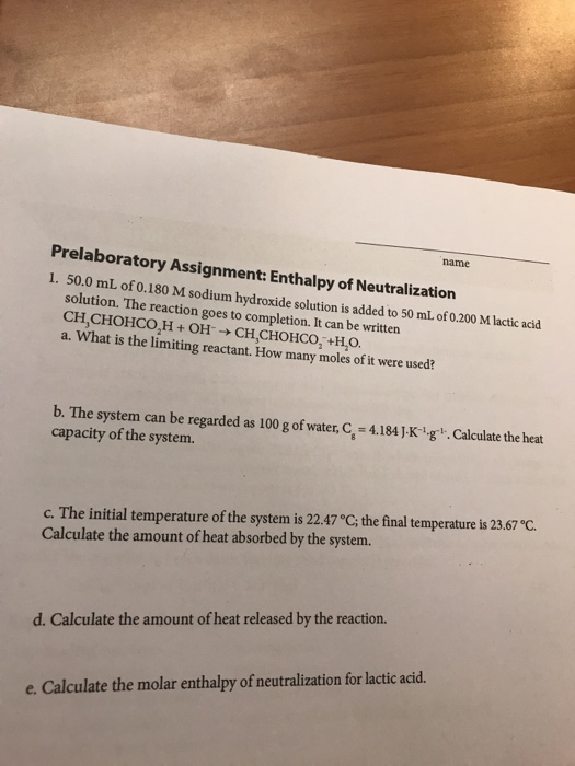 Solved name Prelaboratory Assignment: Enthalpy of | Chegg.com