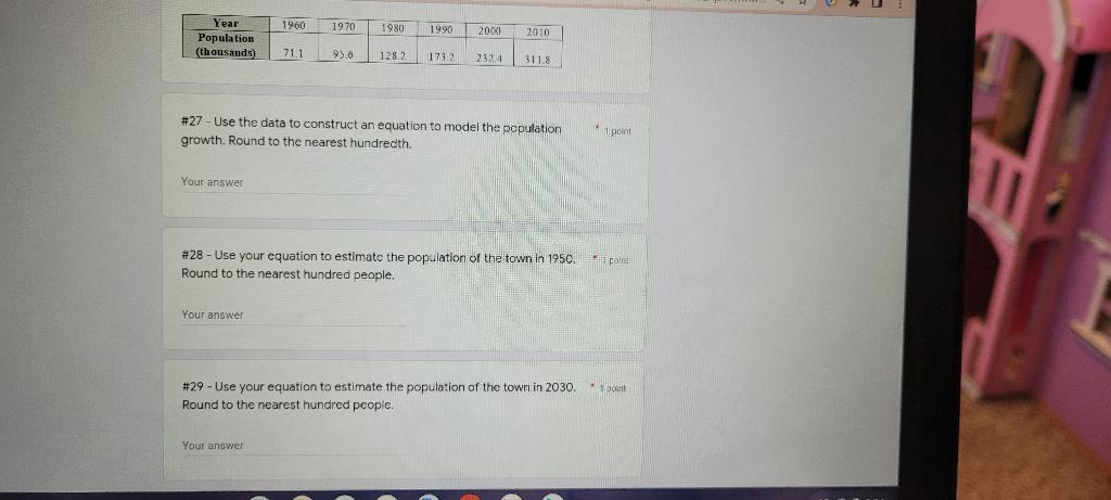 Solved Year Population (thousands) Your answer 1960 Your | Chegg.com