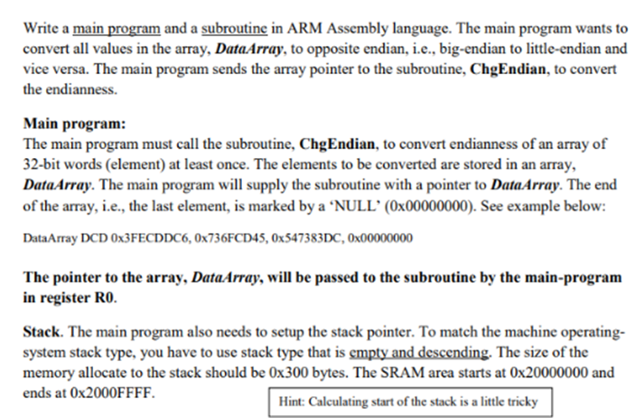 Solved Write a main program and a subroutine in ARM Assembly | Chegg.com
