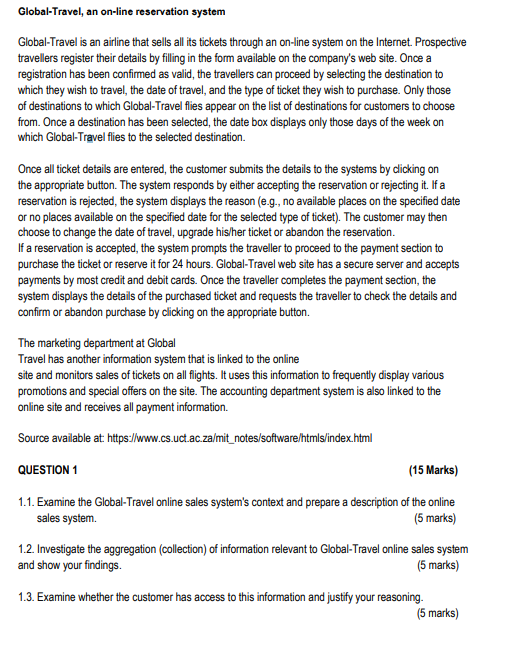 Solved Global-Travel, an on-line reservation system | Chegg.com