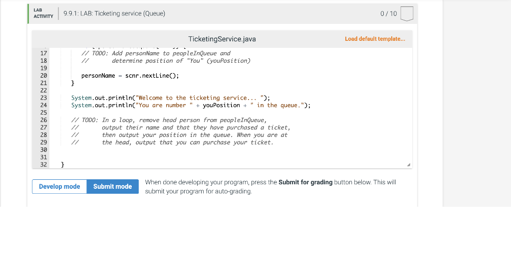 Solved \( 9.9 \mathrm{LAB}: \) IIcketıng service (Queue) | Chegg.com