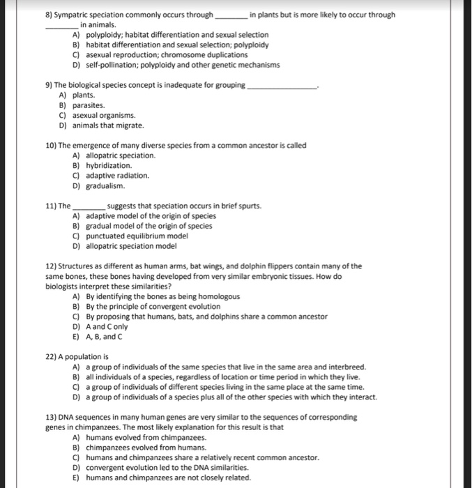 Solved 1) Speciation, or the formation of new species, is A) | Chegg.com