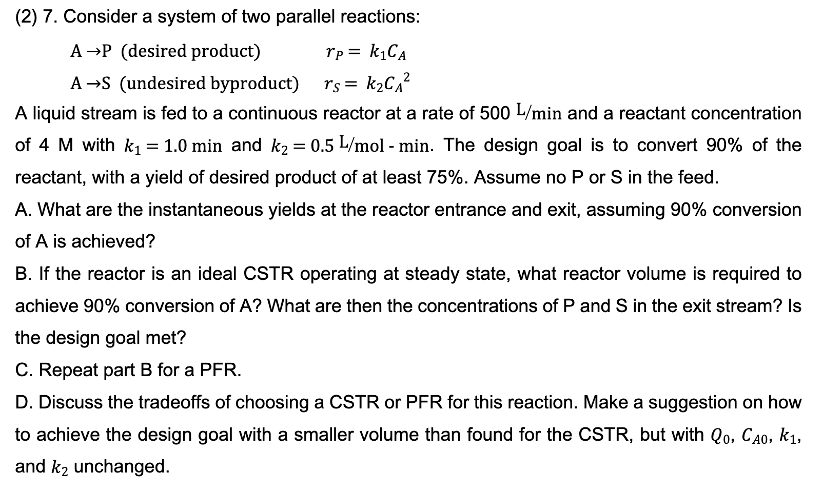 Solved Consider a system of two parallel reactions: A | Chegg.com