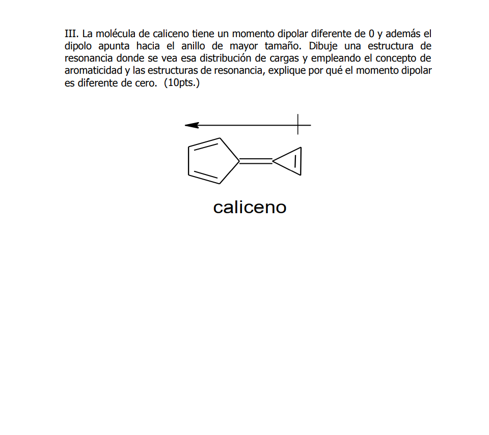 Solved The calicene molecule has a dipole moment different | Chegg.com