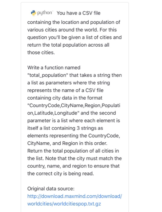 Solved epython You have a CSV file containing the location | Chegg.com