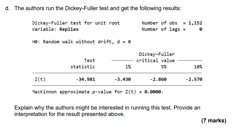 Variable: Replies He: Random walk without drift, d=0 | Chegg.com
