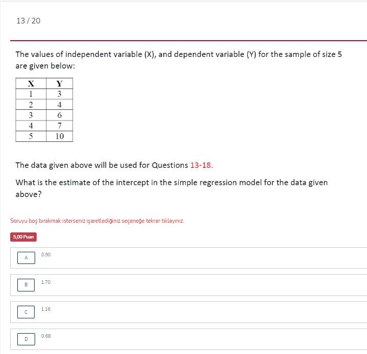 Solved 13/20 The values of independent variable (X), and | Chegg.com