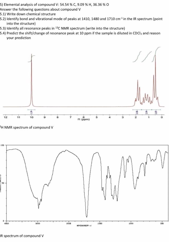 Solved 5) Elemental analysis of compound V: 54.54 % C, 9.09% | Chegg.com