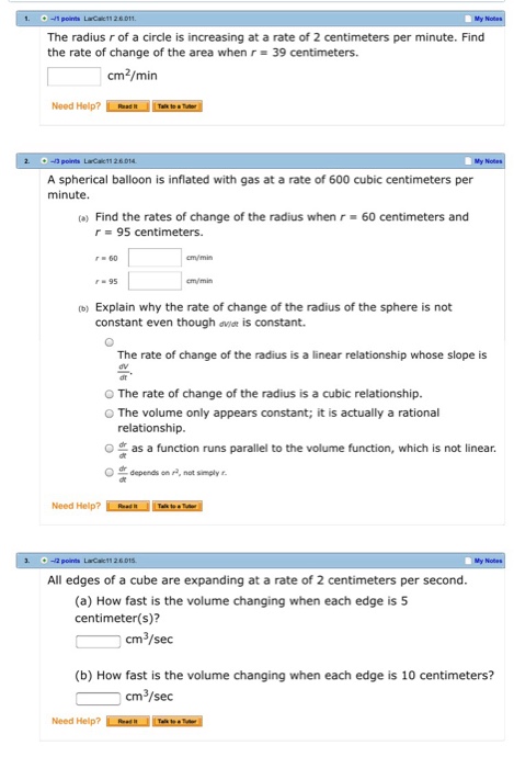 Solved My The radius r of a circle is increasing at a rate | Chegg.com