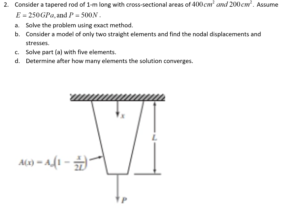 2. Consider a tapered rod of 1-m long with | Chegg.com