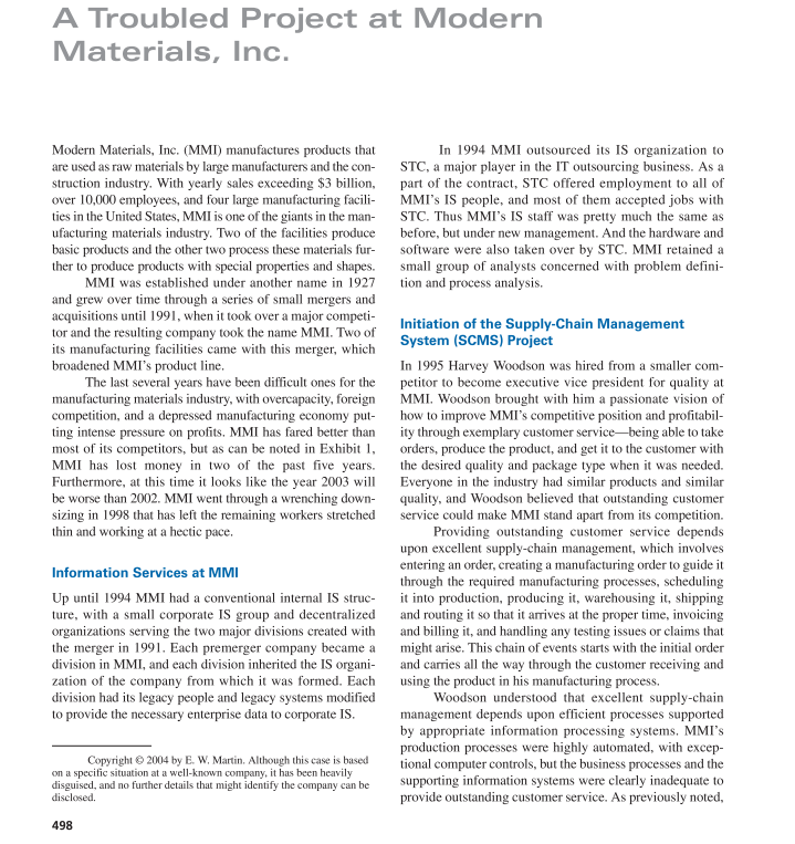 Solved Case Study III-7. A Troubled Project at Modern | Chegg.com | Chegg.com