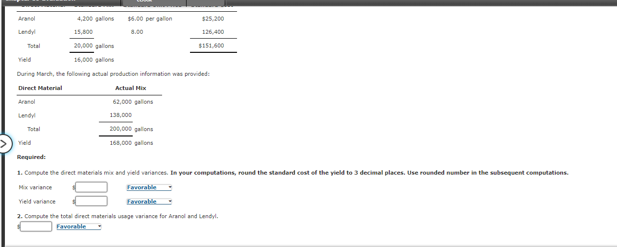 Solved Direct Materials Usage Variance, Direct Materials Mix | Chegg.com