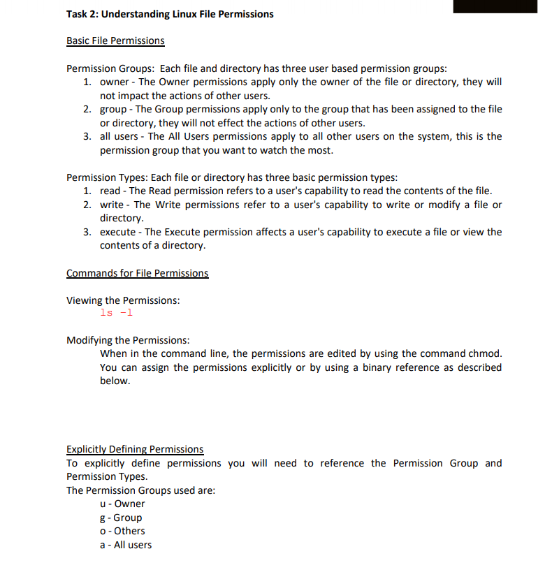 Solved Task 2 Understanding Linux File Permissions Basic Chegg