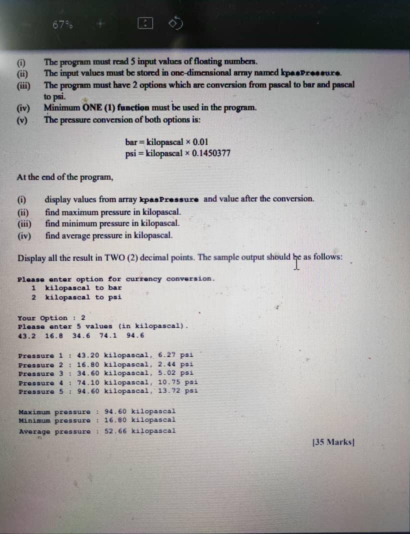 Solved 67% sel (ii) The program must read 5 input values of | Chegg.com