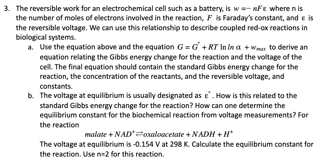 Solved 3. The reversible work for an electrochemical cell | Chegg.com