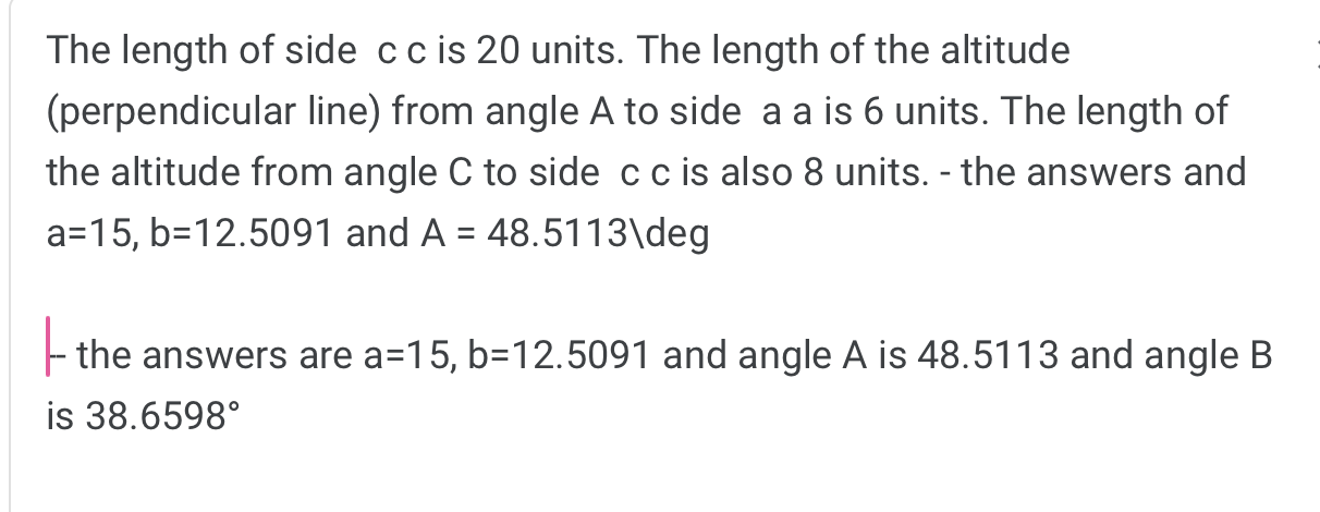 The length of side cc is 20 ﻿units. The length of the | Chegg.com