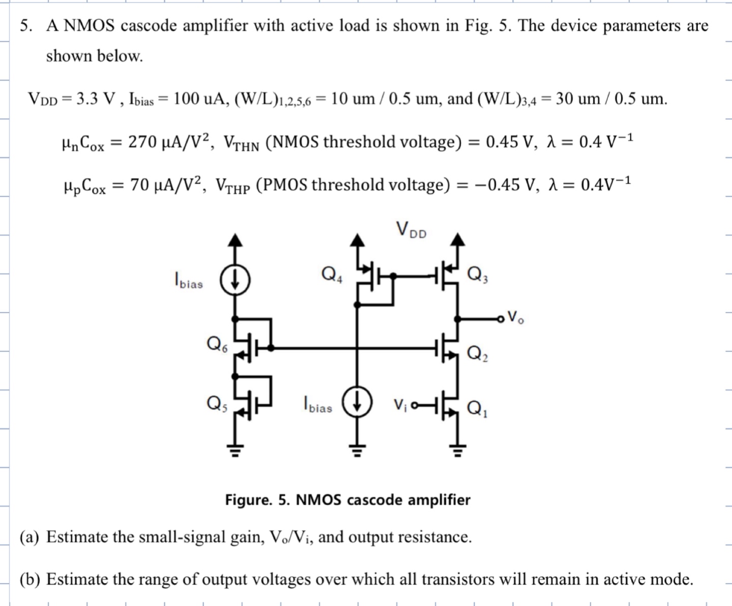 Solved A NMOS cascode amplifier with active load is ﻿shown | Chegg.com