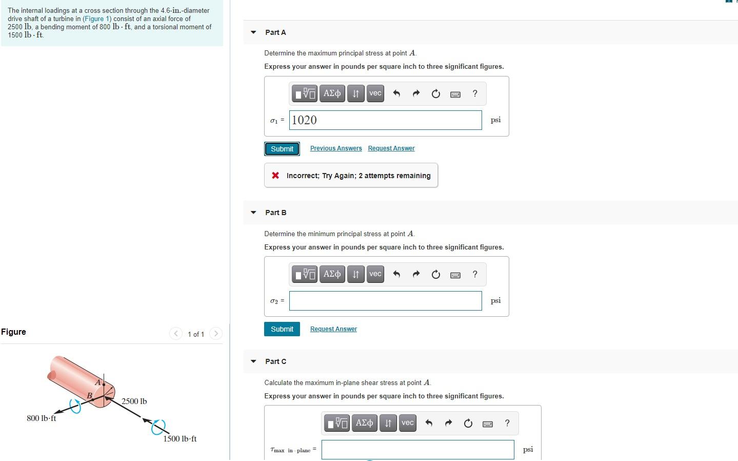 Solved The internal loadings at a cross section through the | Chegg.com