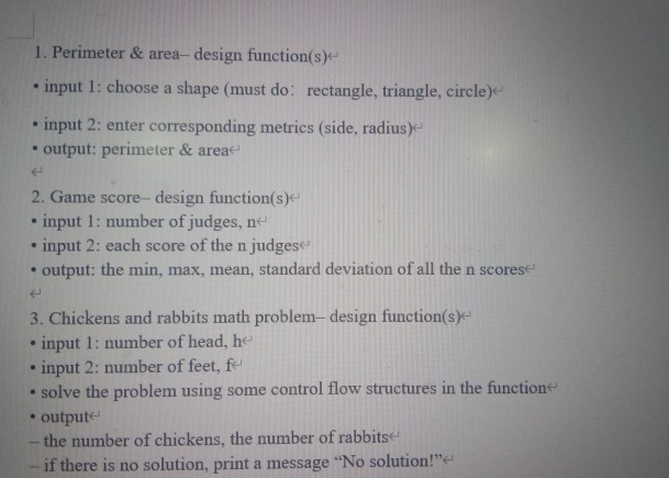 Solved 1. Perimeter & area- design function(s) • input 1: | Chegg.com