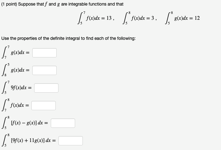 Solved (1 point) Suppose that f and g are integrable | Chegg.com