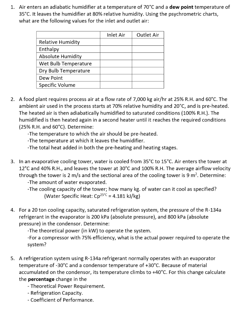 1. Air enters an adiabatic humidifier at a | Chegg.com