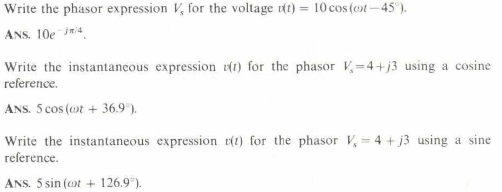 Solved Write the phasor expression Vs for the voltage | Chegg.com